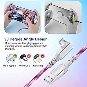 USB Type C Cable Fast Charging [3Pack,10ft],Pofesun USB C Cable Right Angle 90 Degree USB A to Type C Fast Charger Compatible for Samsung S22+Ultra S21 S20 S10 S9 Plus Note 20 10-Purple,Green,Rose