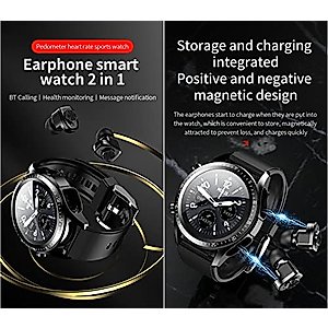 YOKKBRUN Smart Watch Built-in Bluetooth Earbuds Combo,2 in 1, Noise Cancelling, Heart Rate Monitor, Sleeping Monitor, Music Control, Various dials, Round Fitness Tracker Watch