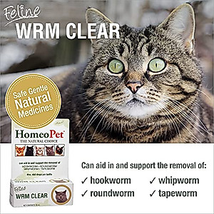 HomeoPet Feline WRM Clear, Natural Tapeworm, Whipworm, Roundworm, and Hookworm Medicine for Cats, 15 Milliliters