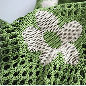 ergou Flower Crochet Tote Bag, Woven Beach Totes Bags for Women, Simple Knitting Hollow Out Shoulder Beach Bag Casual Laziness-Style Handmade Weaving Large capacity Handbag (Green)