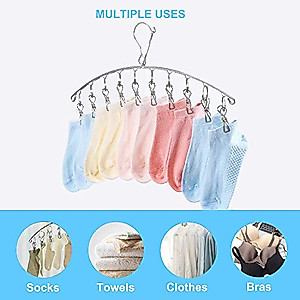PELLUM Clothes Drying Rack, Stainless Steel Drying Hanger, Sock Drying Rack, Baby Hangers, Swivel Hook Wind-Proof Clothes Hangers for Drying Towels, Drying Socks, Bras, Underwear, Diapers (Arc-shaped)