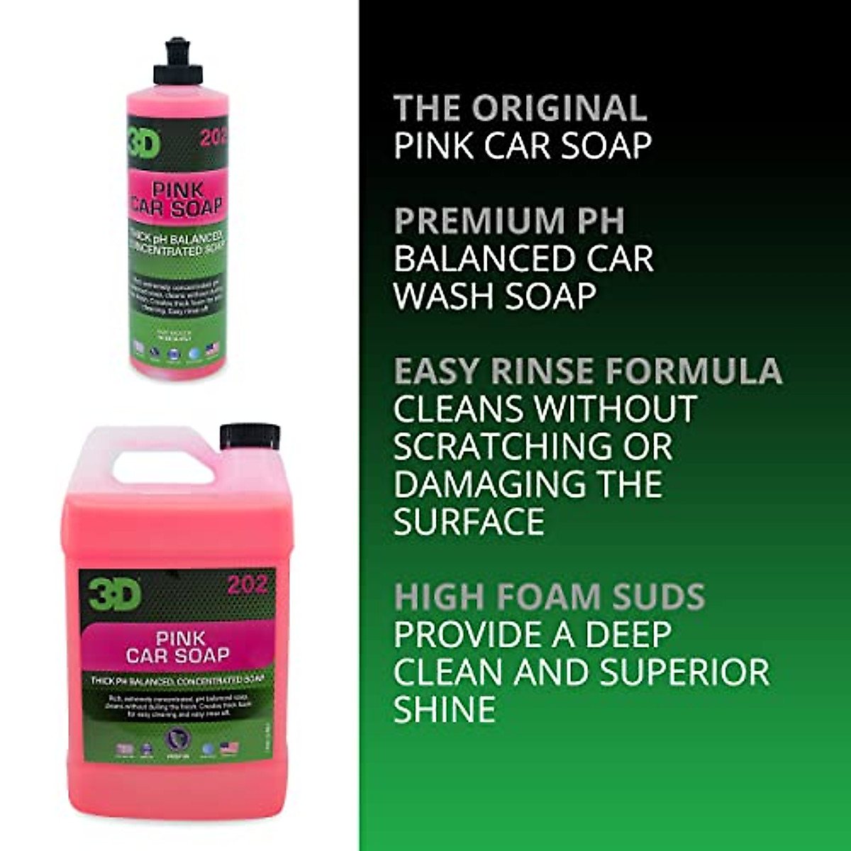 3D Pink Car Wash Soap - pH Balanced, Easy Rinse, Scratch Free Car Soap 64oz.