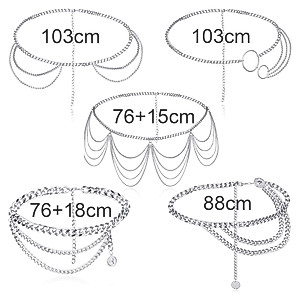 ORAZIO Silver Tone Chain Belts for Women Waist Chains Summer Beach Hip Belly Body Chains Jewelry