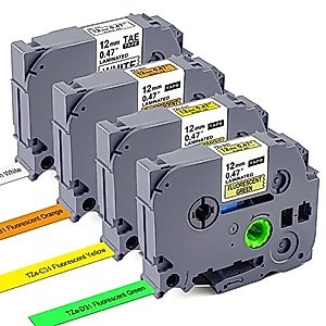 Replacement for Brother P Touch Label Tape 12mm 0.47 Laminated White and Fluorescence Refill,TZe-231 TZeB31 TZeC31 TZeD31 TZe Tz Tape Compatible with Brother P-Touch Label Maker PTD200 PTD210 PTH100