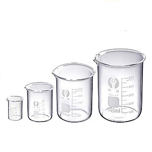 Scientific Glass Beaker Set - 4 Sizes 10ml 50ml 250ml 500ml