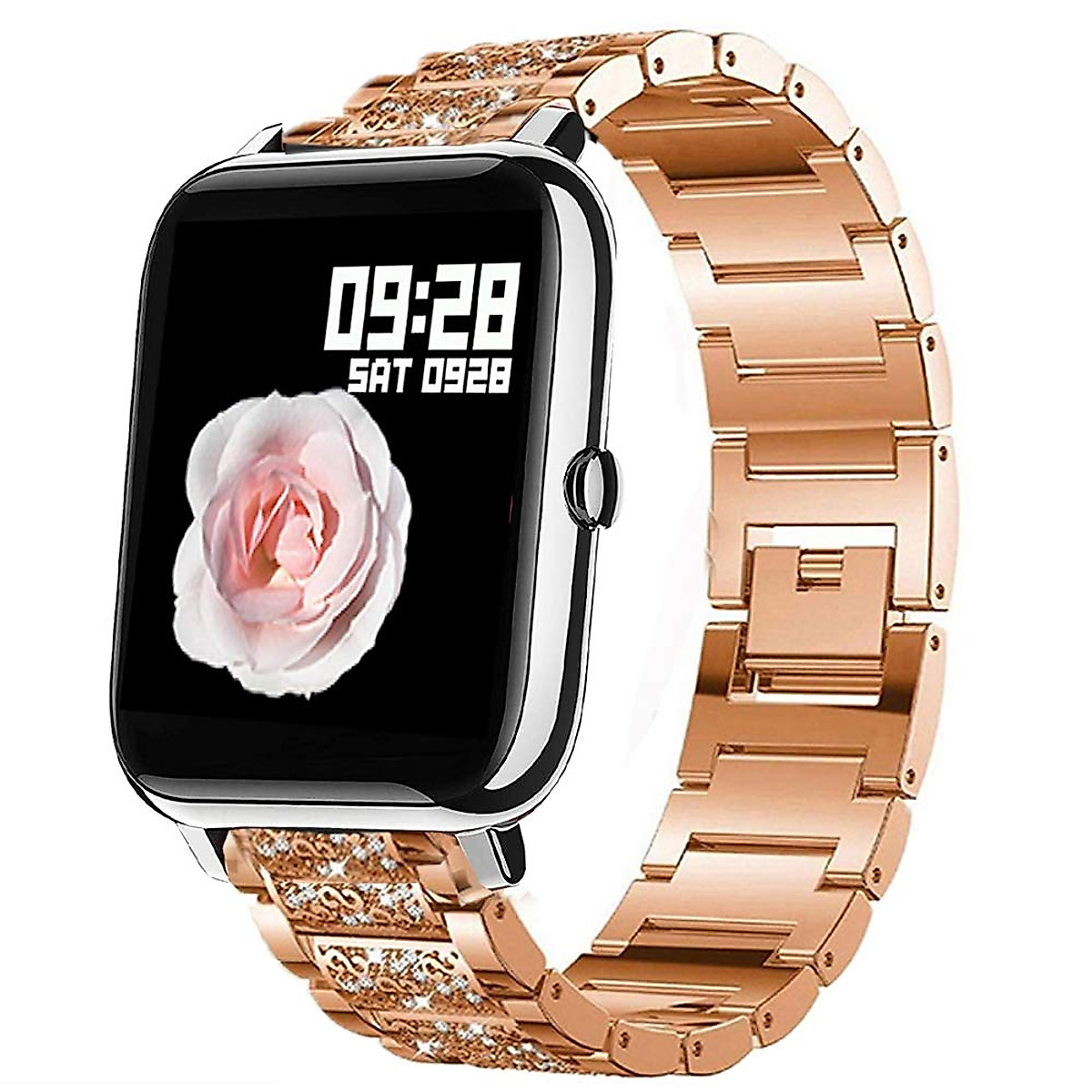Compatible for Donerton Smartwatch Band, Jewelry Diamond Straps Compatible for Donerton Smartwatch/FirYawee Smartwatch/Virmee VT3 / Popglory P22 Smartwatch/itouch air 3 40mm and More (Rose Gold)