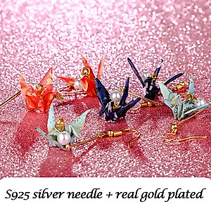 3 Pairs Origami Earrings Good Luck Paper Crane Dangle Earrings Origami Tassel Earrings Cute Bird Handmade Drop Earrings for Women Wedding Party Accessories(Classic Style)