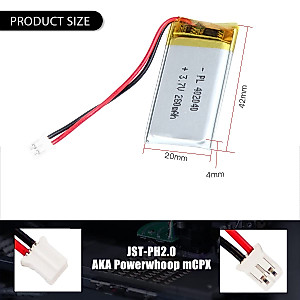 AKZYTUE 3.7V 402040 280mAh Lipo battery Rechargeable Lithium Polymer ion Battery Pack with PH2.0mm JST Connector