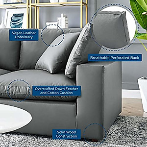 Modway Commix Down-Filled Overstuffed Vegan Leather 7-Piece Sectional Sofa in Gray