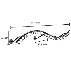 MyGift Wall Mounted Black Metal Single Rod Garment Clothing Rack with 29 Hanger Rings and Wave Design, Professional Retail Clothes Display Rack