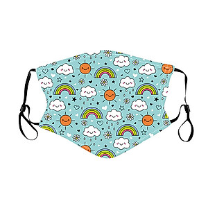 Polwer 5pcs Kids Reusable Face_Masks Washable Cute Cartoon Breathable Seamless Face Covering for Children Boys Girls