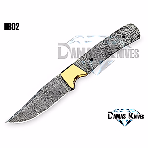 Custom Handmade Damascus Steel Blank Blade for Knife Making With Brass Bolster Model HB 02