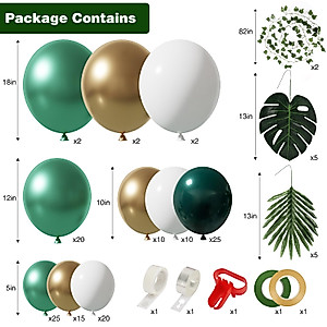 HOLICOLOR 143pcs Jungle Safari Balloons Garland Kit, Metallic Green Gold Balloon Arch Kit Double-layers Emerald Balloons with Palm Leaves, Dinosaur Party Decoration, Baby Shower Kids Birthday Party