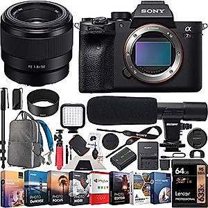 Sony a7R IV Full-Frame Mirrorless Camera Body FE 50mm F1.8 Full-Frame Lens ILCE-7RM4 + SEL50F18F Bundle with Photo Video LED, Monopod,64GB, Software, Deco Gear Backpack & Accessories