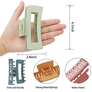 Sisiaipu 4 Inch Big Hair Claw Clips 6 Pcs Large Claw Clips for Thick Hair Square Hair Clips for Women Rectangle Hair Clips Nonslip Acrylic Banana Jaw Clips Hair Accessories for Girls -Light