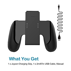 Kinvoca Charging Grip with 2000mAh Battery, 2-in-1 Comfort Grip for Nintendo Switch Controller, Controller Charger with 32in USB-C Cable, Power & Charge Indicators, Overcharge Protection