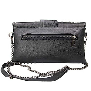 Rullar Women Ladies Punk Rivet Purse Satchel PU Leather Shoulder Crossbody Top-handle Bag Tote Handbag Black