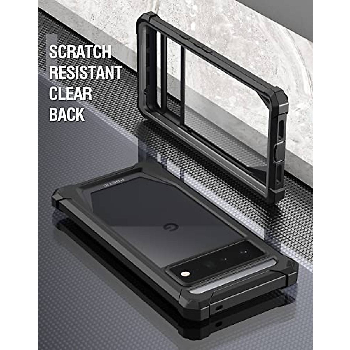 Poetic Guardian Case Designed for Google Pixel 6 Pro 5G, Built-in Screen Protector Work with Fingerprint ID, Full Body Hybrid Shockproof Bumper Cover Case, Black/Clear