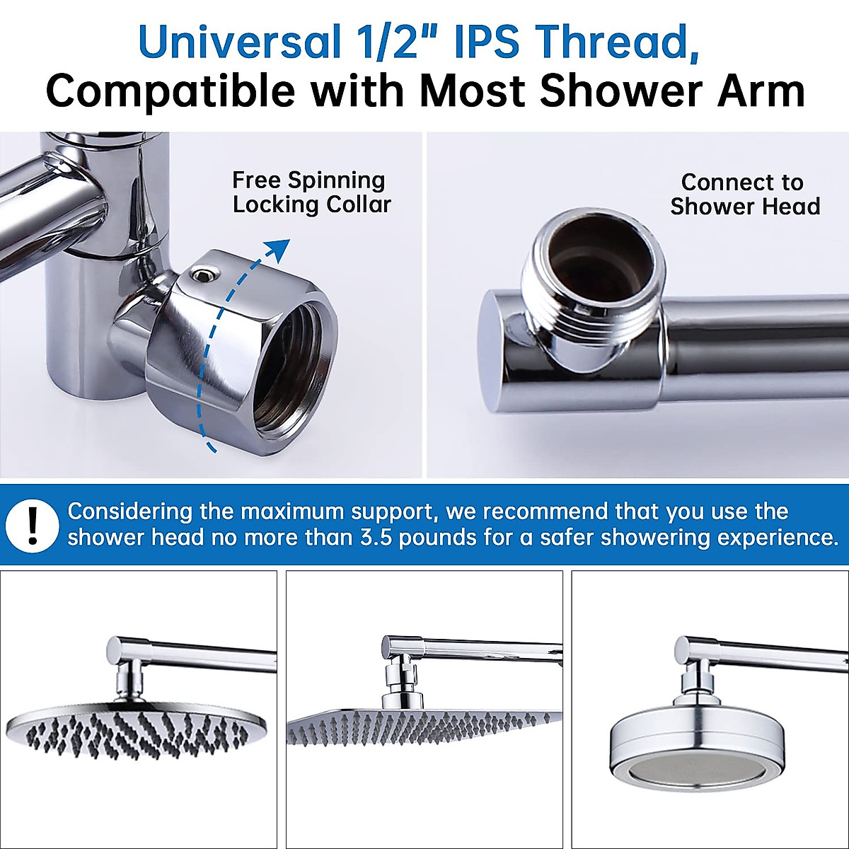 G-Promise Shower Head Extension Arm, 16" Solid Brass Adjustable Extender with Lock Joint, Standard 1/2", Rise or Lower Rainfall and Fixed Shower Head, Height/Angle Adjustable Extension Arm Attachment