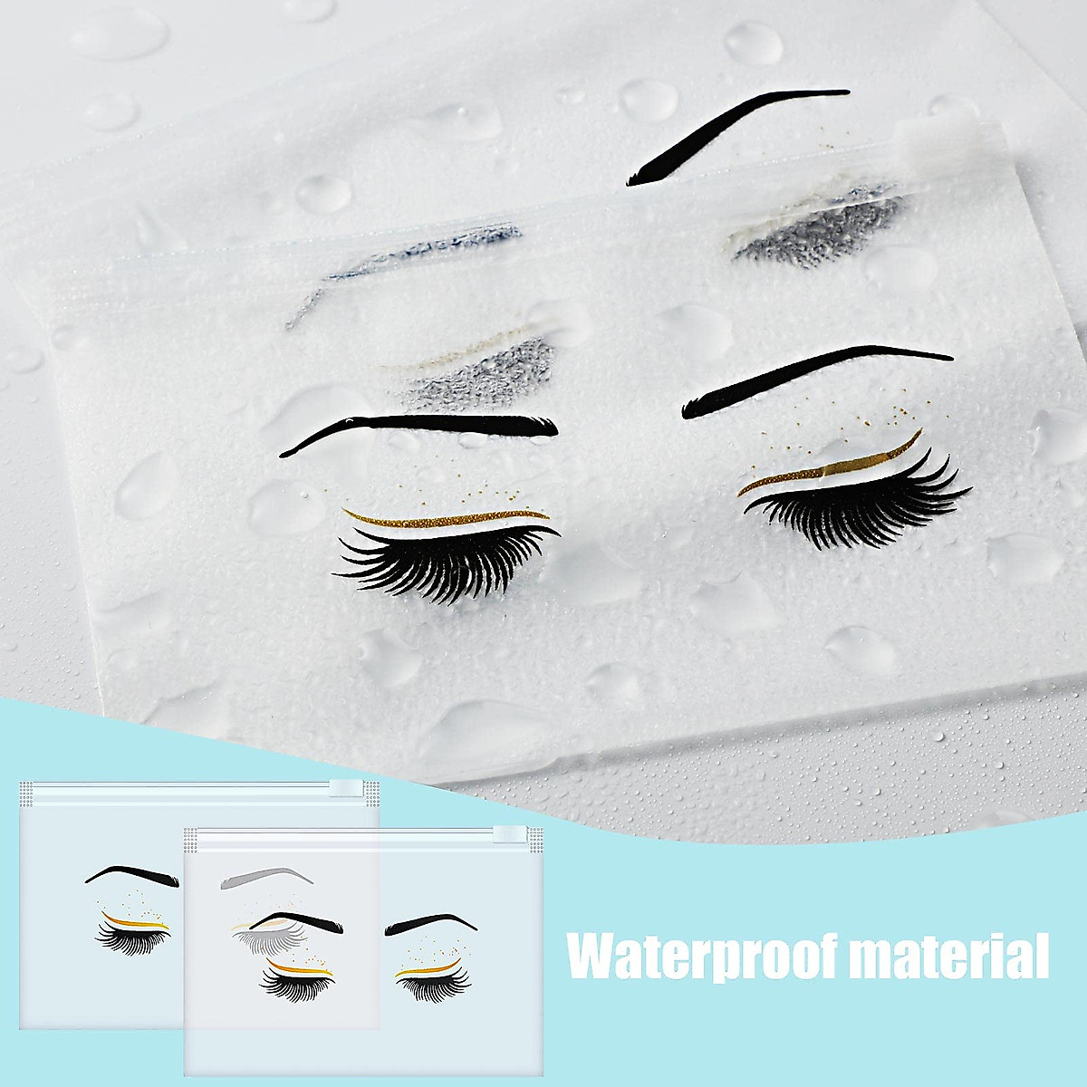 Kajaia 100 Pieces 6 x 4 Inch Eyelash Makeup Bags Clear Eyelash Aftercare Bags Eyelash Cosmetic Bags Empty Lash Zipper Pouches EVA Eyelash Eyebrow Printed Bags Multipurpose Toiletry Bags for Women
