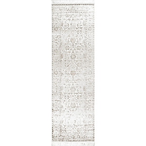 nuLOOM Elyse Vintage Floral Fringe Runner Rug, 2' 8" x 8', Ivory