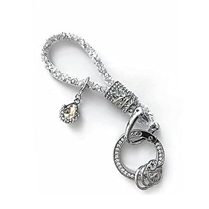 cueclue 1 PC Car Bling Rhinestone Key Chain, Crystal Car Key Chain for Women, Fashionable Keychain Ring Accessories (Silver)