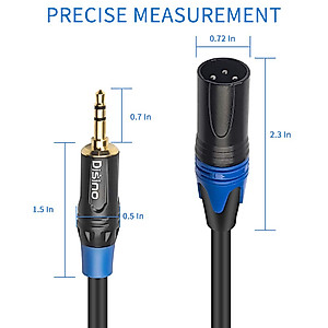 Disino 3.5mm to XLR Cable, Unbalanced 1/8 inch Mini Jack TRS Stereo Male to XLR Male Microphone Audio Cable - 3.3 FT