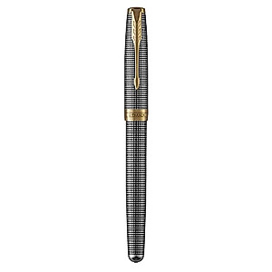 PARKER Sonnet Fountain Pen, Chiseled Silver with Gold Trim, Solid 18k Gold Fine Nib (1931489)