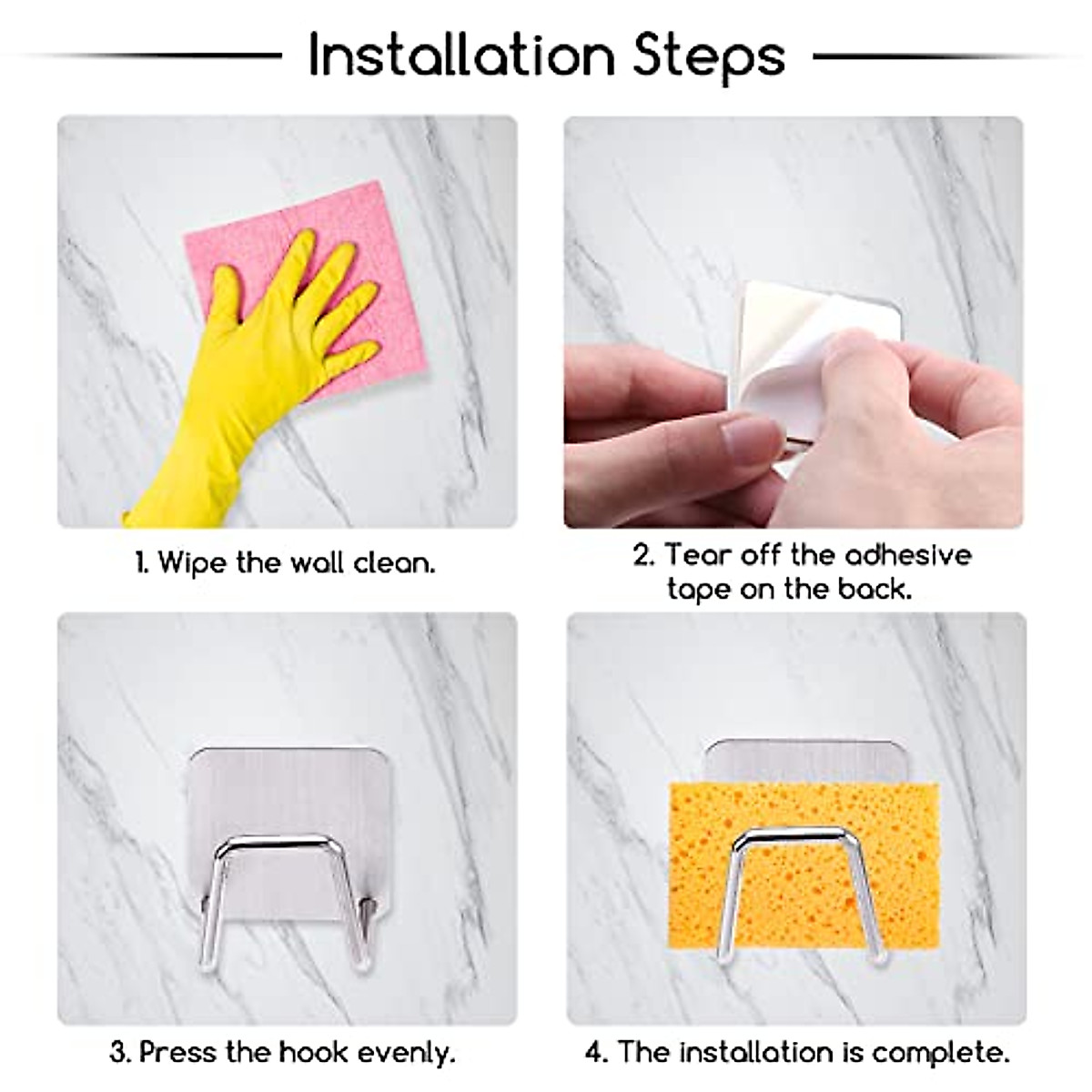 8 Pack Sponge Holder for Kitchen Sink Caddy with 1 Roll Double-sided tape Stainless Steel Strong Adhesion Strength Not Easy Shedding Rust Proof Waterproof Kitchen Sink Sponge Holder