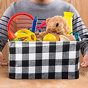 Boao 6 Pcs Buffalo Plaid Basket Square Storage Basket Buffalo Check Basket Bin Solid Storage Organizer with Handles Collapsible Square Organizer for Home Office (Black, White, Plaid Style)