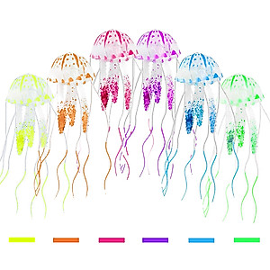 Jellyfish Aquarium Decorations, Silicone Fish Tank Ornaments, Colorful Decor Glows in Blacklight, Adds Beauty to Freshwater & Saltwater Tanks and Terrariums, 6pcs