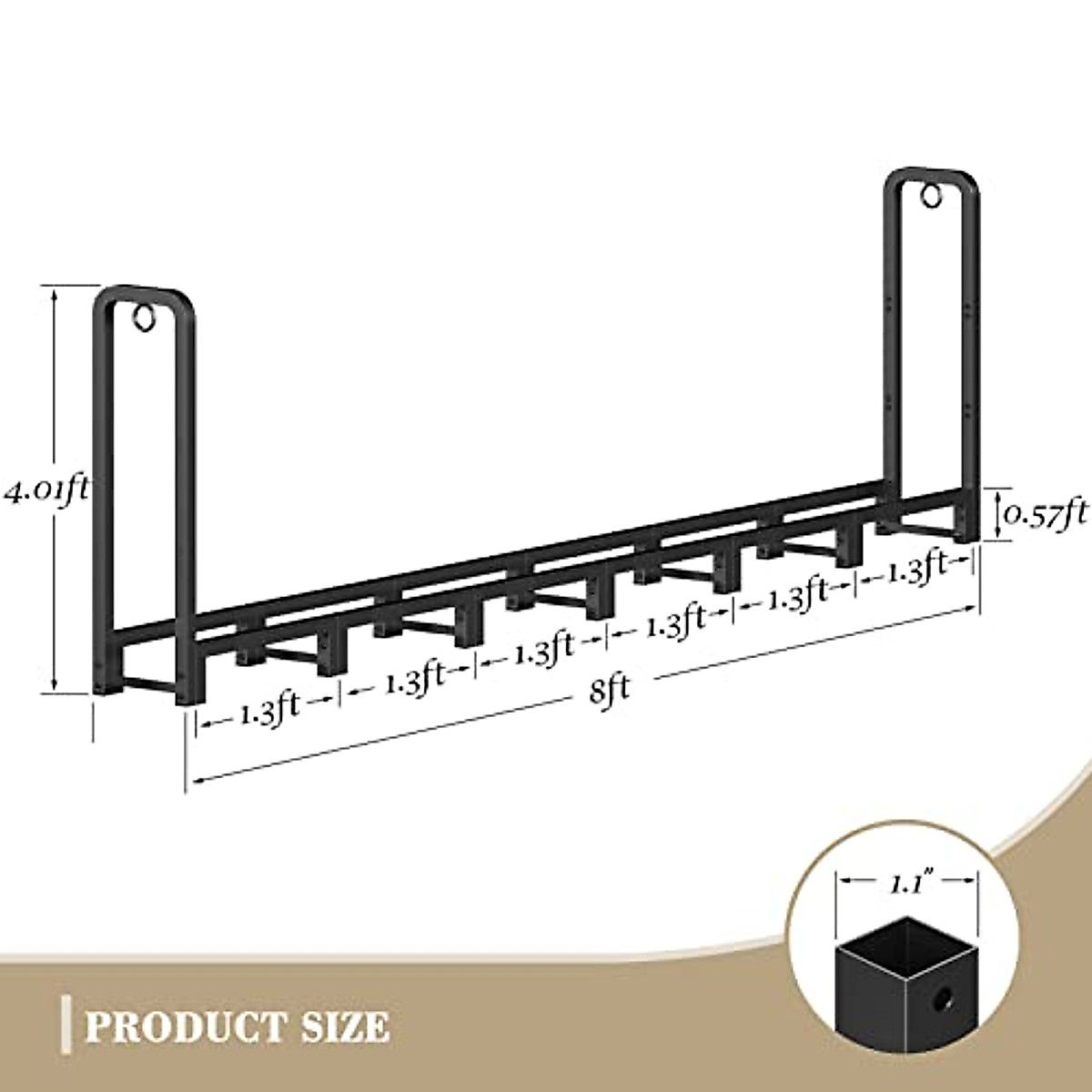 Hokut Firewood Rack Outdoor with Waterproof Cover - Upgraded Heavy Duty 8ft Log Rack Indoor Holder - Adjustable Fire Wood Racks - Black Storage Organizer Stand Tool for Fireplace