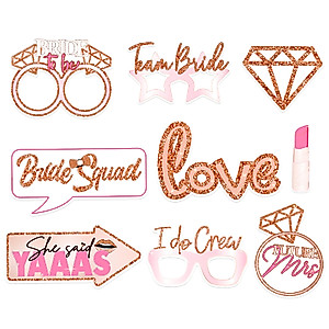 Qpout Bridal Shower Photo Booth Props Kit(21 Count), Rose Gold Wedding Hen Party Funny Selfie Props, Bride to Be Night Party Photo Props Decoration Accessories, with Bamboo Sticks& Stickers