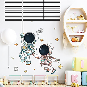 Astronaut Wall Decals, Removable PVC Universe Space Wall Stickers for Bedroom Living Room Kid's Room Kindergarten, Art Window Door Cabinet Corridor NASA Wall Decor Murals (Astronaut 2)