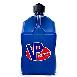 VP Racing Fuels Motorsport 5 Gallon Square Plastic Utility Jug Blue. Features Close-Trimmed Cap and Neck for Tight Seal. Made of Even-Density Plastic.
