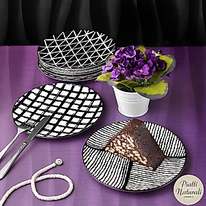 Piatti Naturali Ceramic Dinner Plates Set of 6, 10.2 inch Black Plates Microwave and Dishwasher Safe, Scratch Resistant.