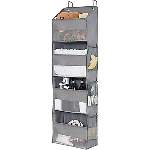 GRANNY SAYS 4-Shelf Over Door Hanging Organizer, Wall Mount Back of Door Hanging Organizers, Large Capacity Storage with Clear Window for Kids Toys, Diapers, Cosmetics, Gray