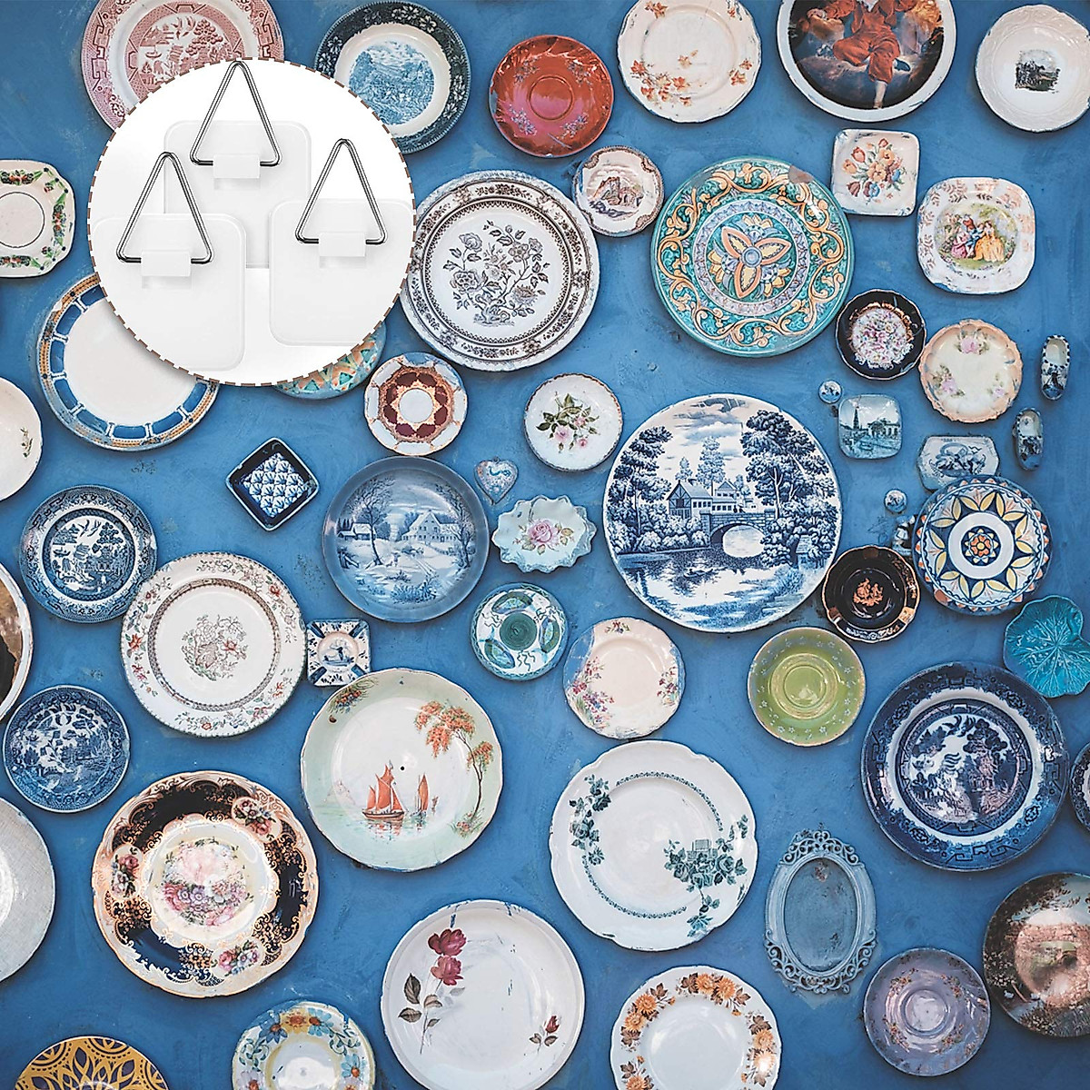 Sawysine Invisible Adhesive Plate Hanger Vertical Plate Holders for Plate Pictures Wall Art Decor Supplies, 1.25 Inch (40 Pieces)