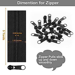 5Yards Bulk Zipper, #5 Zippers for Sewing, Black Nylon Coil Zipper by The Yards, Replacement Sewing Zipper with 20PCS Zipper Sliders for DIY Sewing Craft Bags by MiniRed (#5 Black)