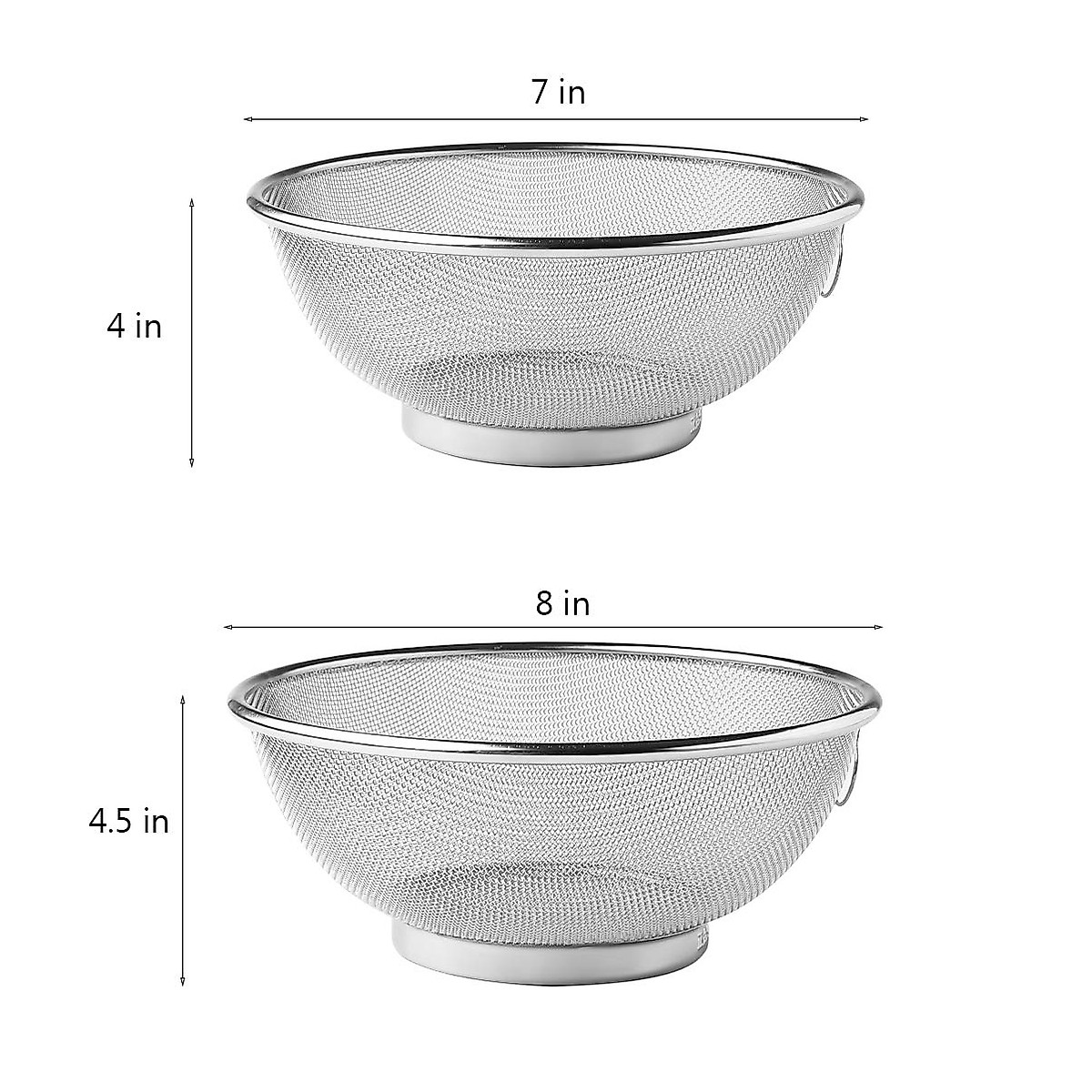 2 Pack Stainless Steel Mesh Colander Kitchen Fine Mesh Strainer Bowl Straining Screen Basket Drainer Rice Washing Bowl Colander Sieve Sifters for Rice, Pasta, Noodles, Vegetables, Fruits