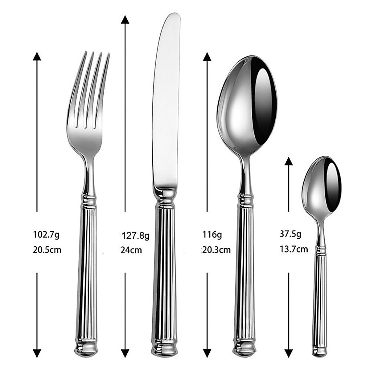 Taiyoko Silverware Set Flatware Stainless Steel Cutlery Striped Mirror Polished Kitchen Utensils Tableware Service with Steak Knives Dinner Fork Knife Spoon