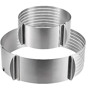 KOHAND 2 Pack Cake Slicer, Stainless Steel Cake Cutter Leveler 7-Layer 6-8 inch / 9-12 inch Adjustable Cake Ring Molds for Baking, Cutting and Slicing Cakes - Silver
