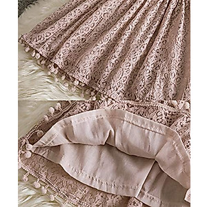 BGFKS Baby Girl Tutu Dress Elegant Lace Pom Pom Flutter Sleeve with Flower Headband Set(Dusty Rose,6 Months)