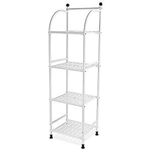 SITAKE 4 Tiers Bathroom Organizers and Storage, 44 Inches Tall Bathroom Shelf, Metal Towel Storage with Plastic Shelves, Living Room Flower Stand, Rack for Kitchen Restroom Laundry (White)