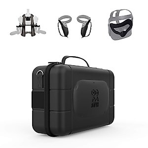 AMVR Touch Controller Grip Cover, Leather Fashion Travel Case, Face Silicone Cover Mask, VR Headset Display Stand, Lens Protect Pad, Nose Pad Replacement Accessories Gift Set for Oculus Quest 1