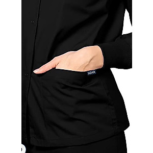 Adar Universal Scrubs for Women - Round Neck Warm-Up Scrub Jacket - 602 - Black - M