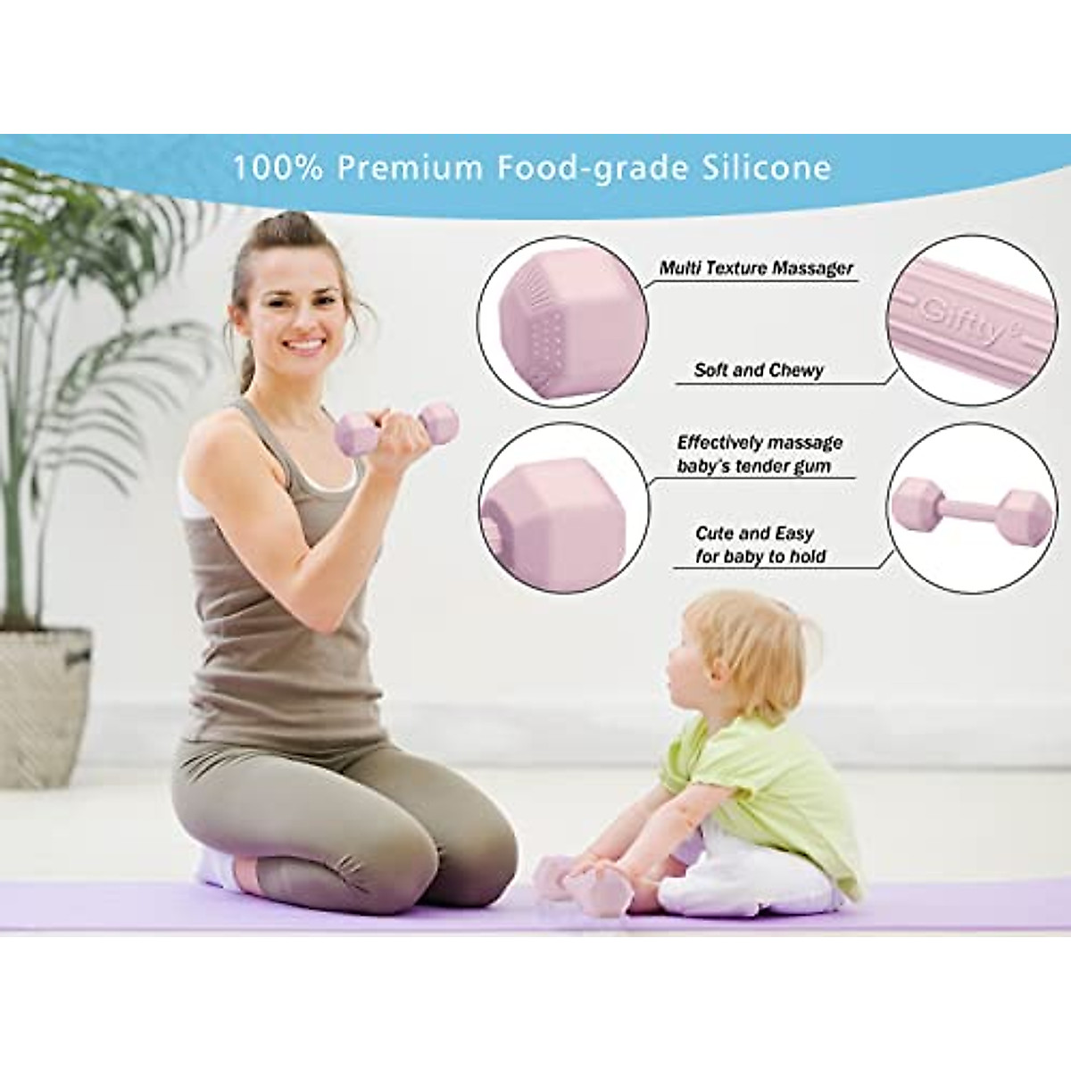 Baby Dumbbell Infant Rattle Silicone Teething Toy Teether Infants Toddler Sensory Toy Exercises Weight - Made of 100% Food-Grade Silicone, Safe for Baby Boys and Girls (1pcs 4.8oz - Blue)