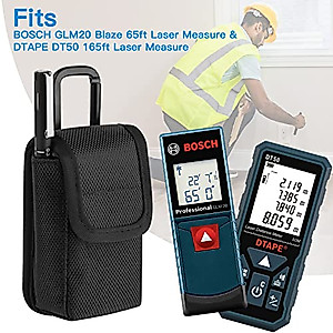 1680D Laser Measure Case Fits for Bosch GLM20 Blaze 65ft Laser Distance Measure & DTAPE DT50 165ft Laser Measure, with Pen Pocket, Belt Buckle & Carabiner, Protective Travel Storage Bag (Black)