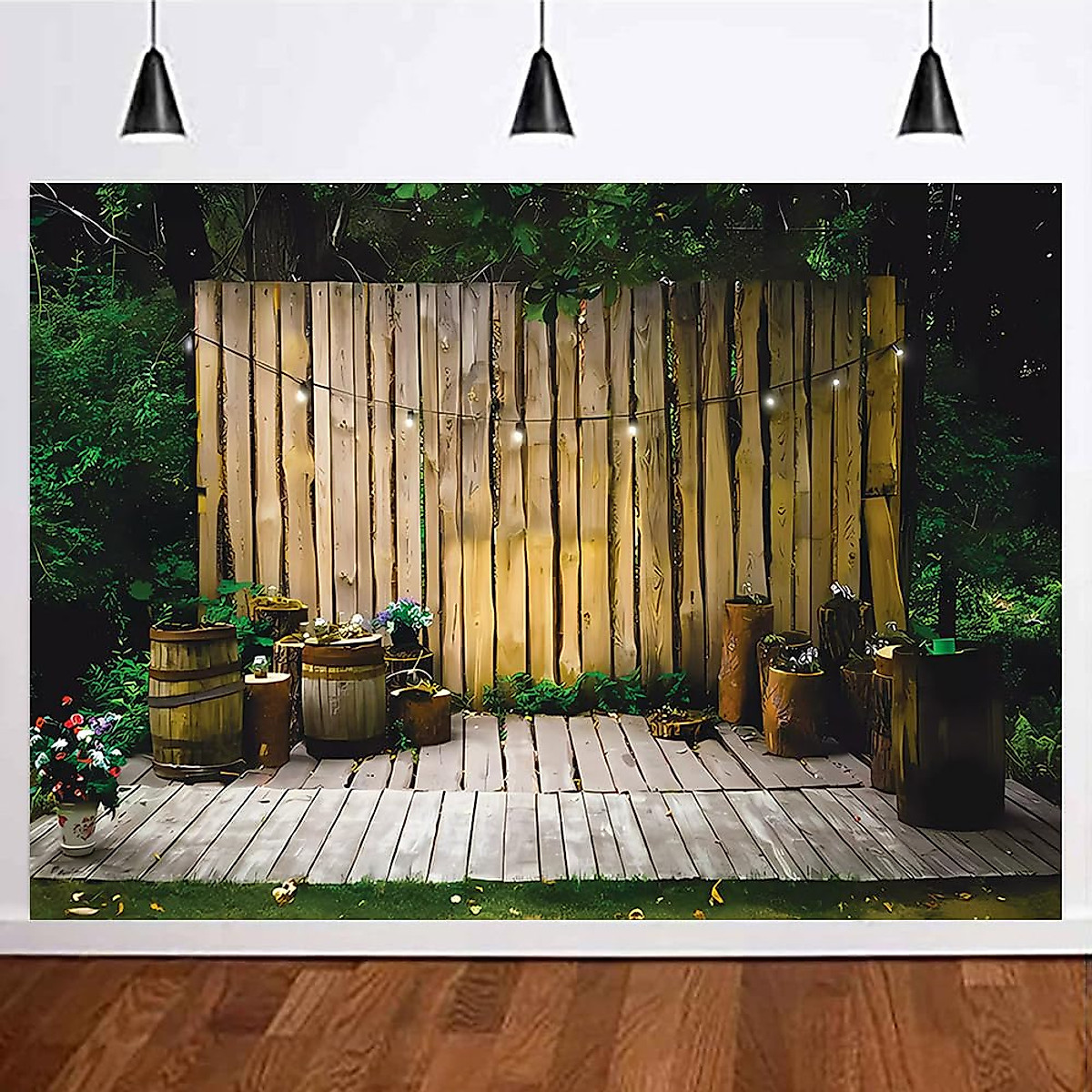 MAQTT 7x5FT Western Cowboy Jungle Party Theme Background Photography Nature Green Jungle Wooden Barrel Backdrop Photo Children Birthday Party Outdoor Party Decoration Banner