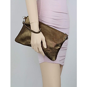 Girly HandBags Womens Genuine Italian Metallic Leather Clutch Bag Silver